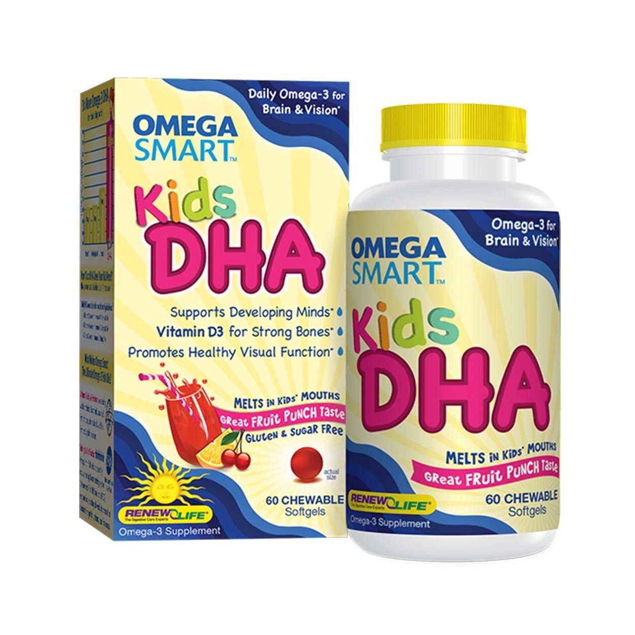 ReNew Life Omega Smart Kids DHA, Chewable Softgels, Fruit Punch, 60 ea ...