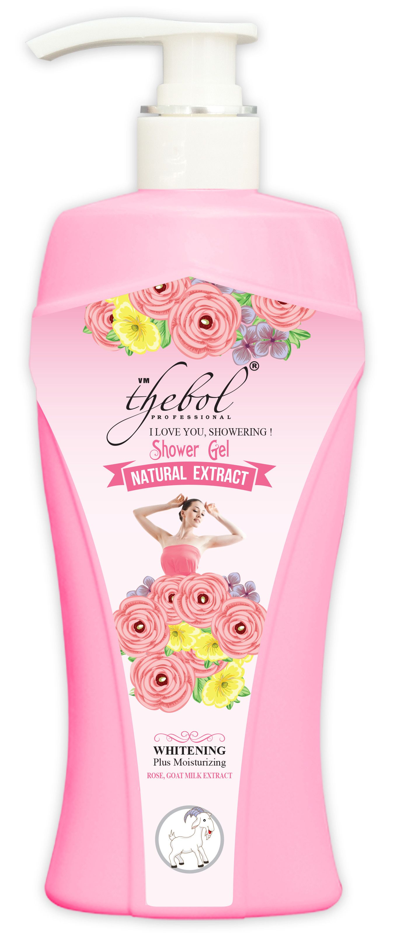 THEBOL - SỮA TẮM CHIẾT XUẤT HOA HỒNG, SỮA DÊ (DƯỠNG ẨM) -550G